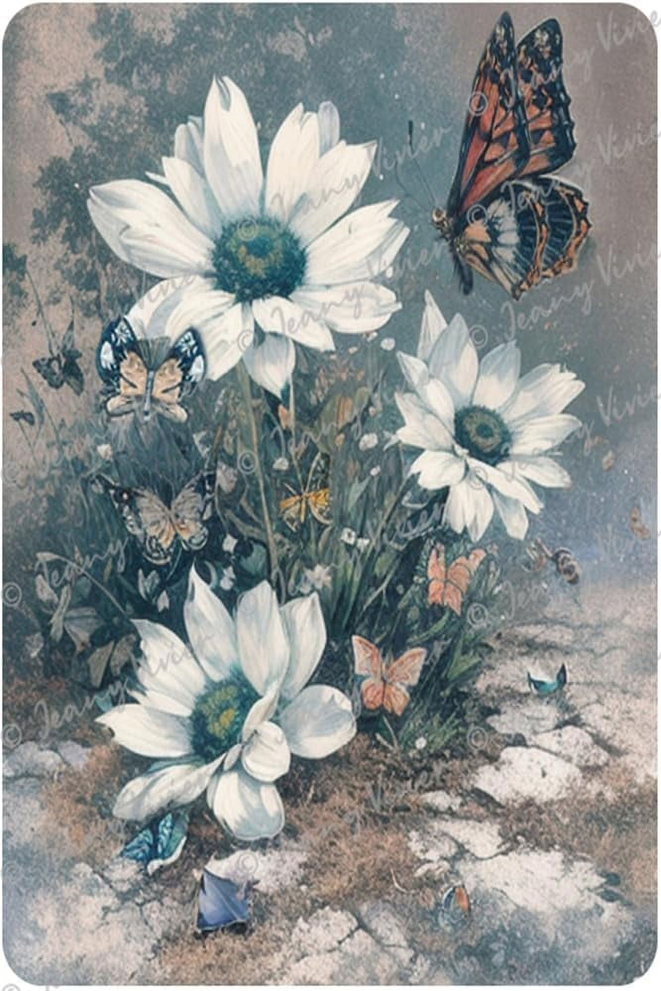 Flower and Butterfly Vintage Tin Sign Flowers Wall Art for Living Room ...