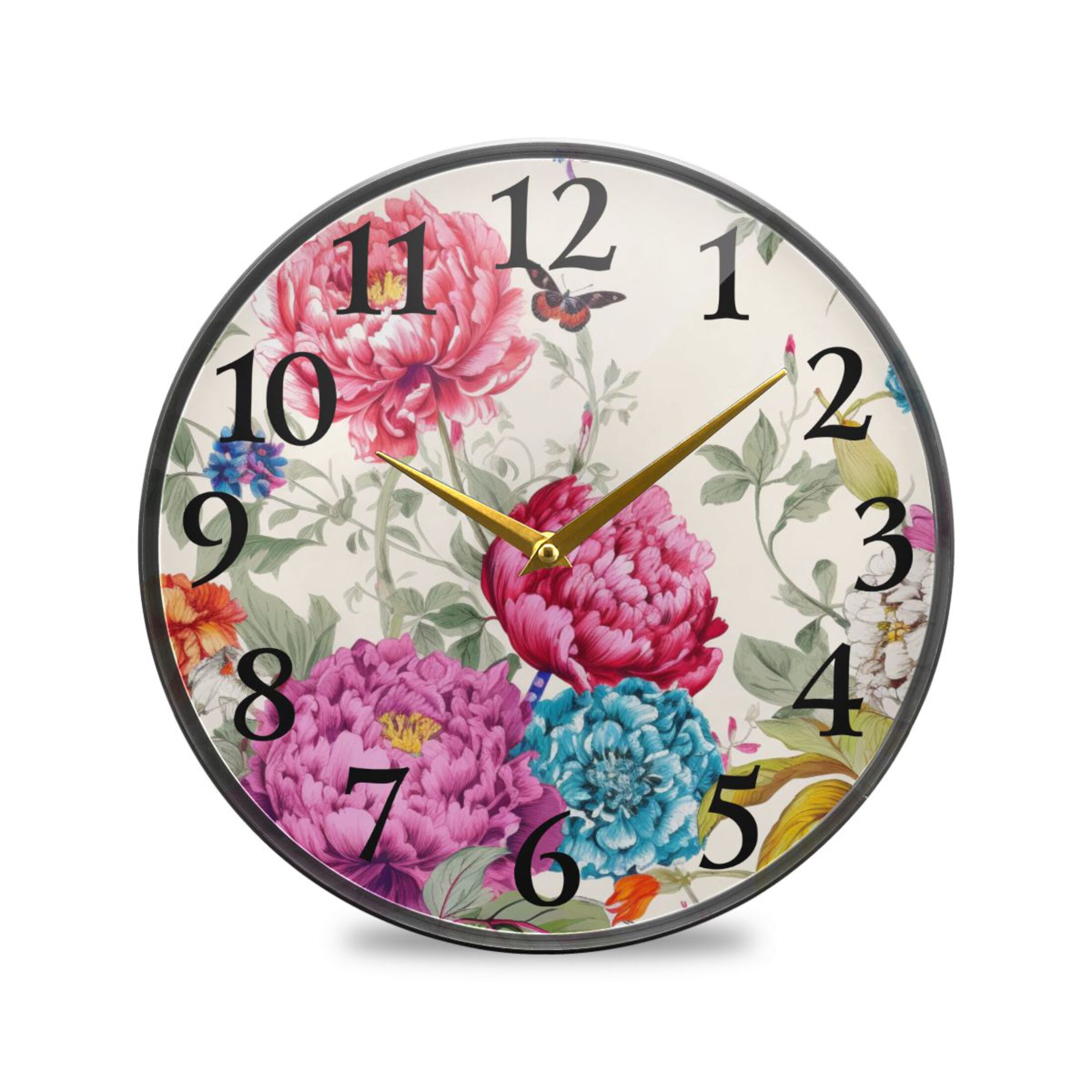 Flower Butterfly Wall Clocks Battery Operated 11.9 Inch Round Clock ...