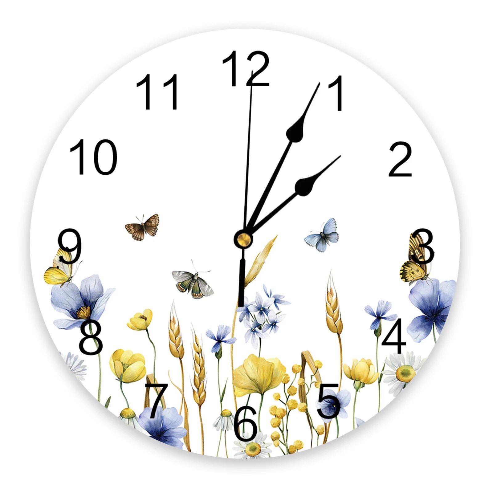 Flower Butterfly Wheat Ear Wall Clock Large Modern Kitchen Dinning ...