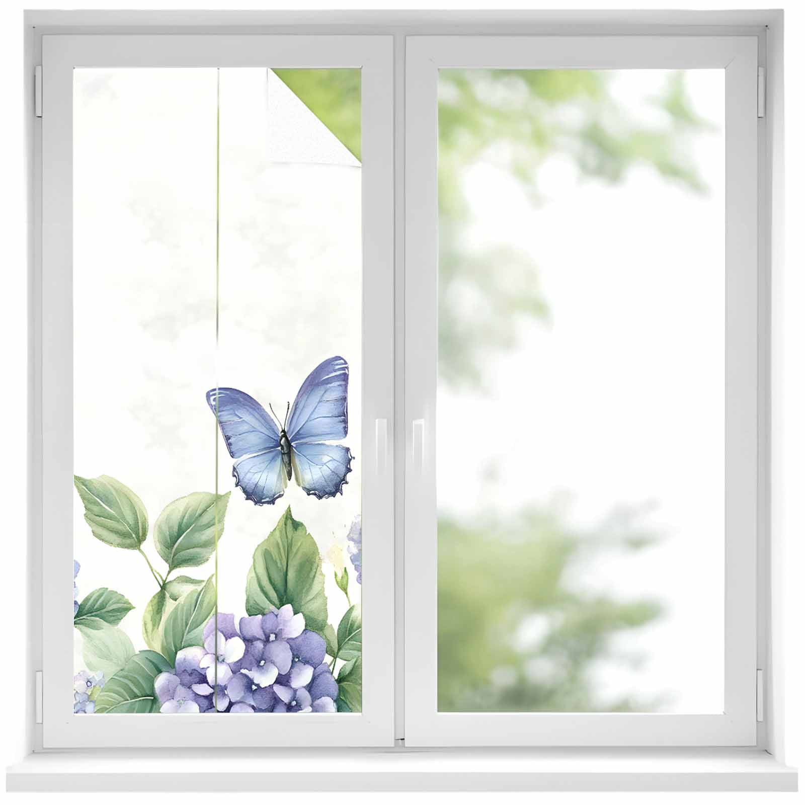 Flower Butterfly Window Privacy Film, Blue Purple Watercolor Wilflower ...