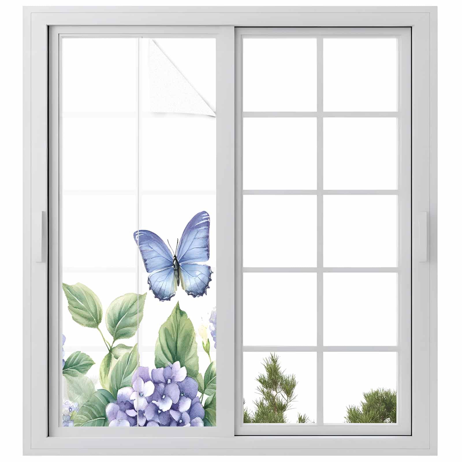 Flower Butterfly Window Privacy Film, Blue Purple Watercolor Wilflower ...