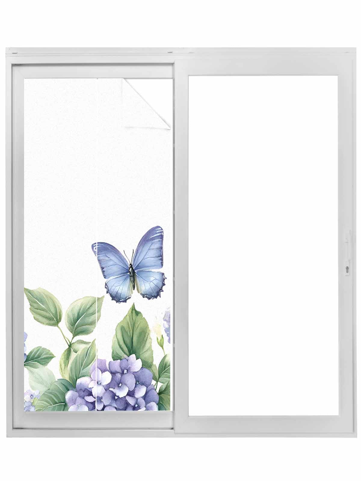 Flower Butterfly Window Privacy Film, Blue Purple Watercolor Wilflower ...