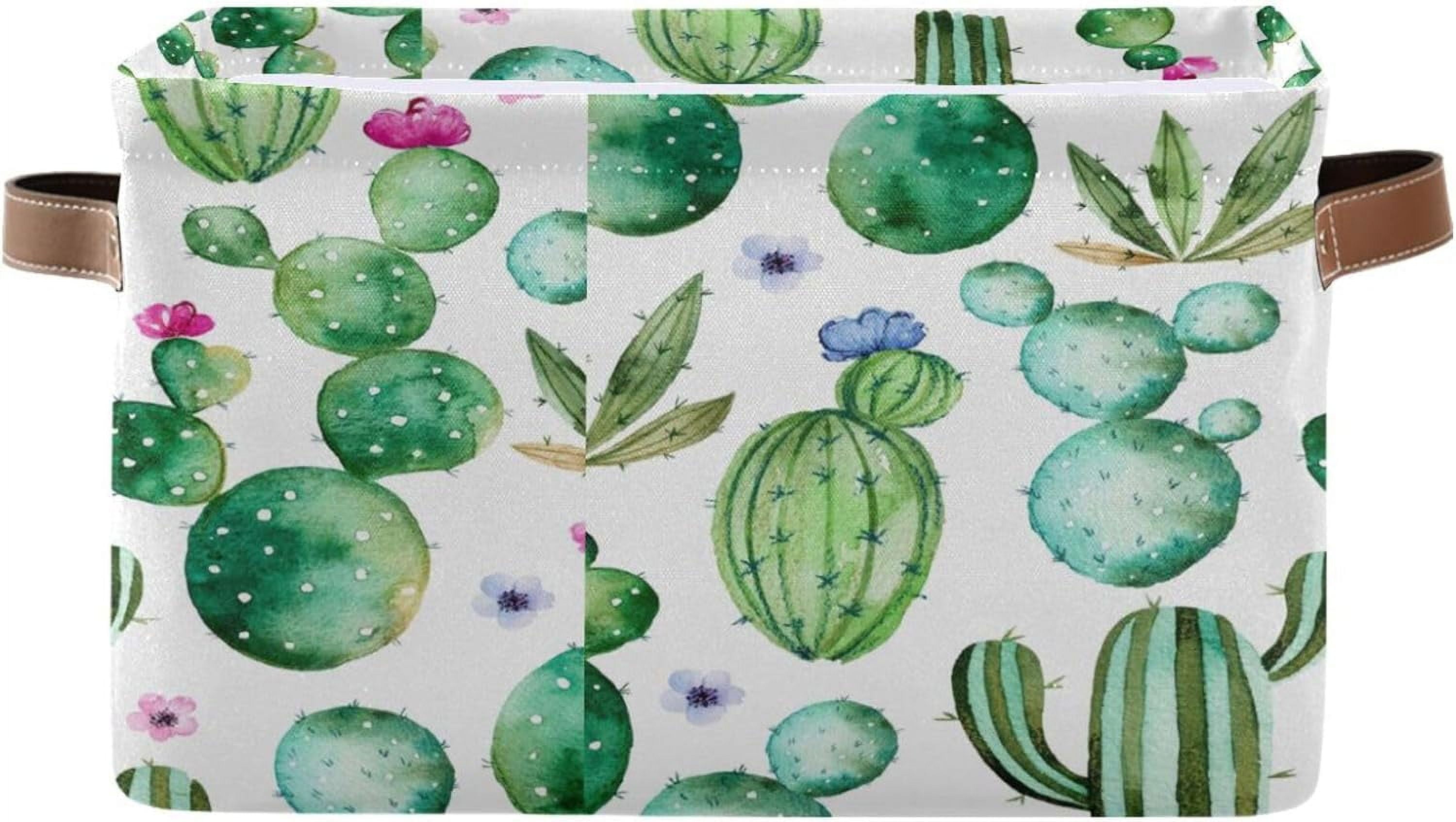 Flower Cactus Storage Basket, Durable Canvas Organizer With Handles ...