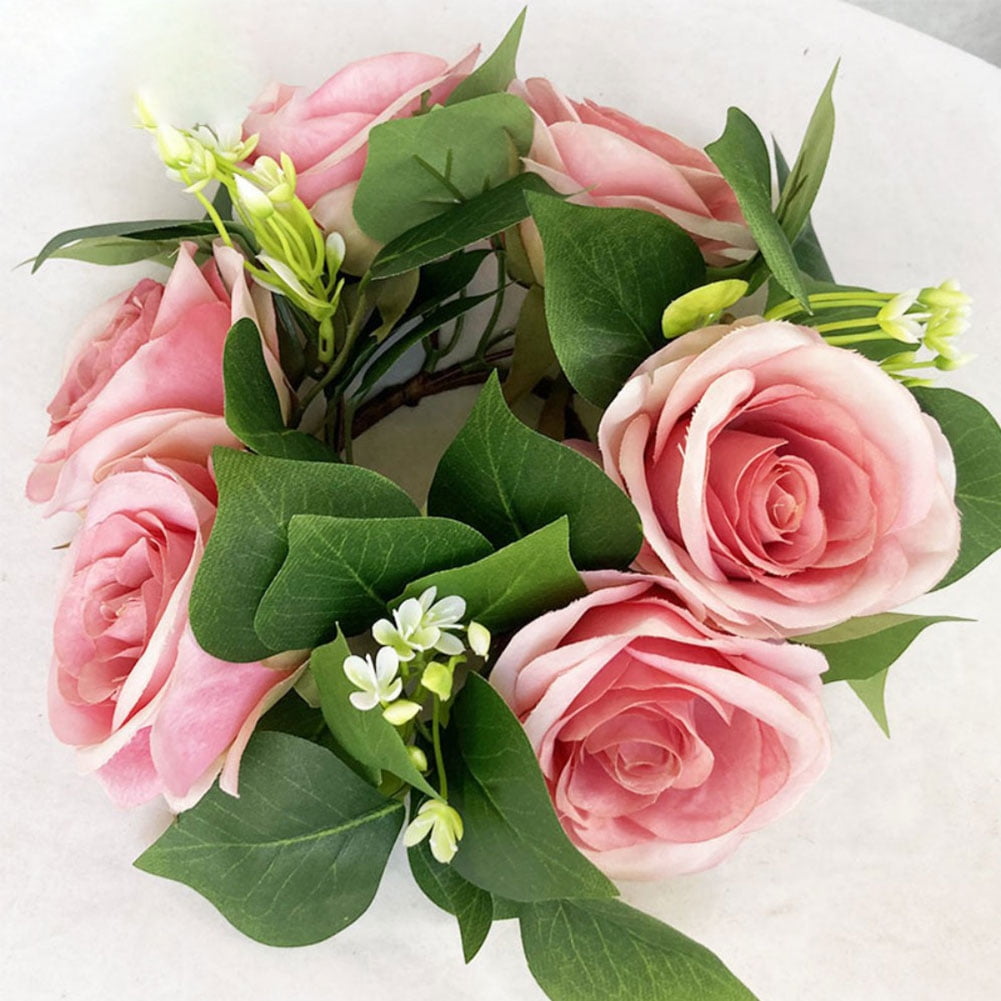 Flower Candle Ring Roses Floral Arrangement - Artificial Rose Candle ...