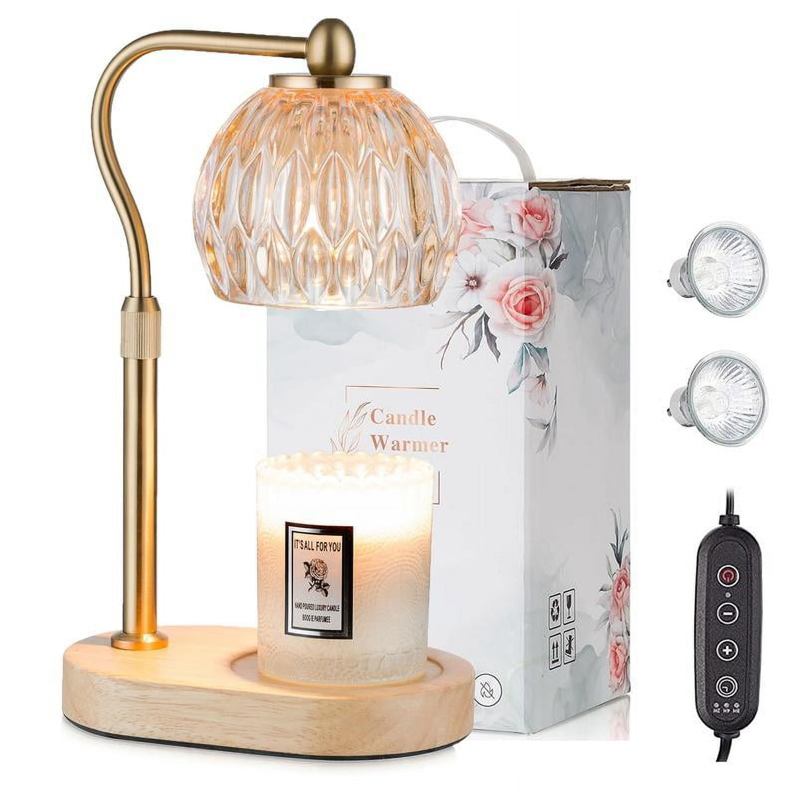 Flower Candle Warmer Lamp with Timer: Table Lamp, Unique Glass Lamp, Height Adjustable Candle ...
