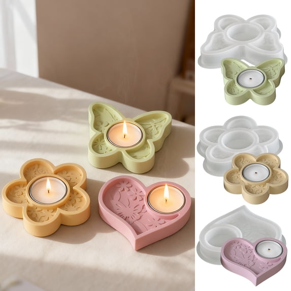 Flower Candles Holder Resin Molds, Butterfly Heart Shape Silicone Mold ...
