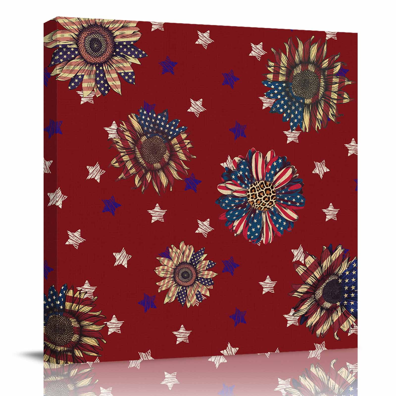 Flower Canvas Print Wall Art Ocean Independence Day Red Blue House ...