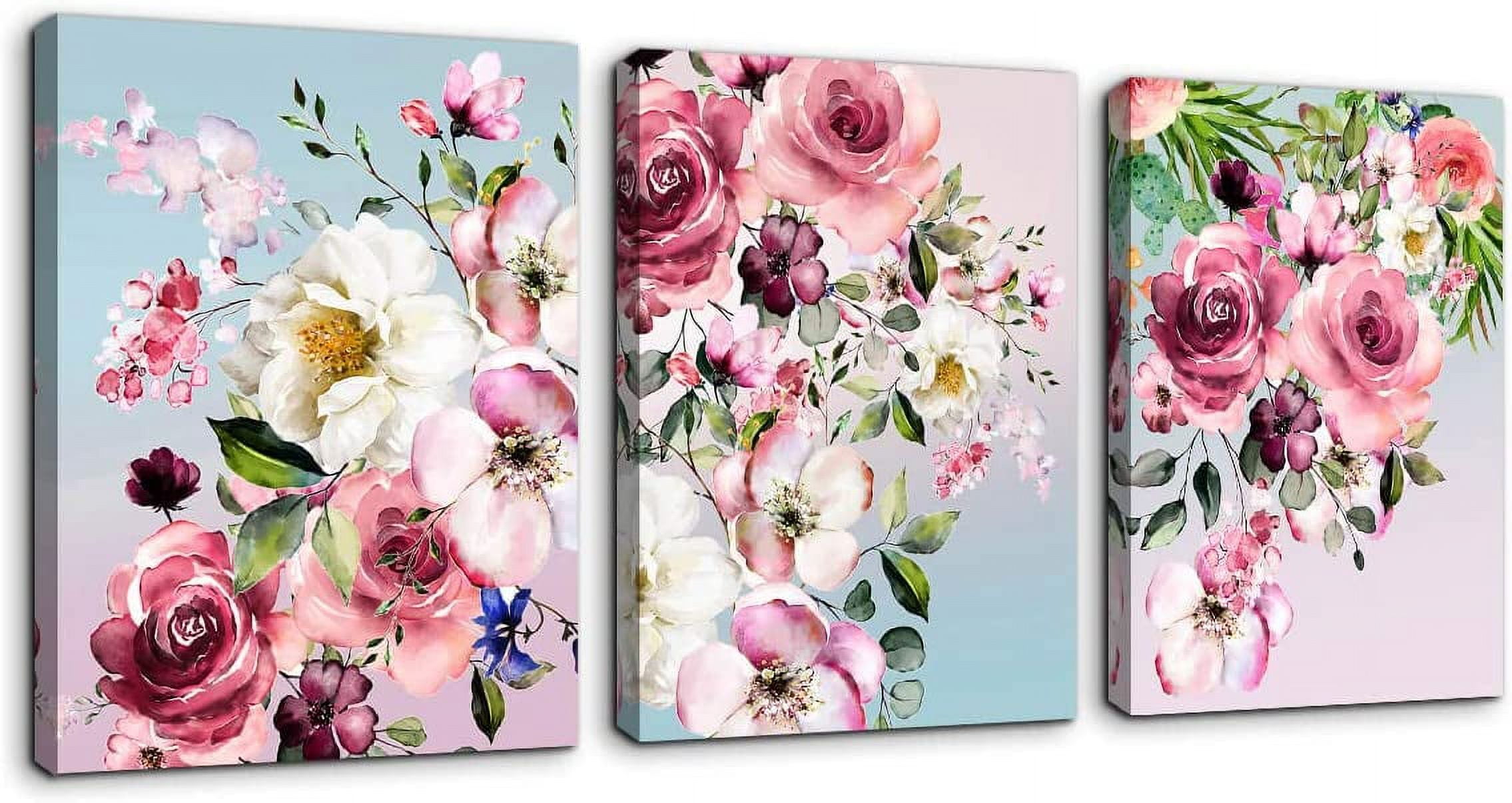 Flower Canvas Wall Art for Bedroom Woman Wall Decor Pink White Flowers ...