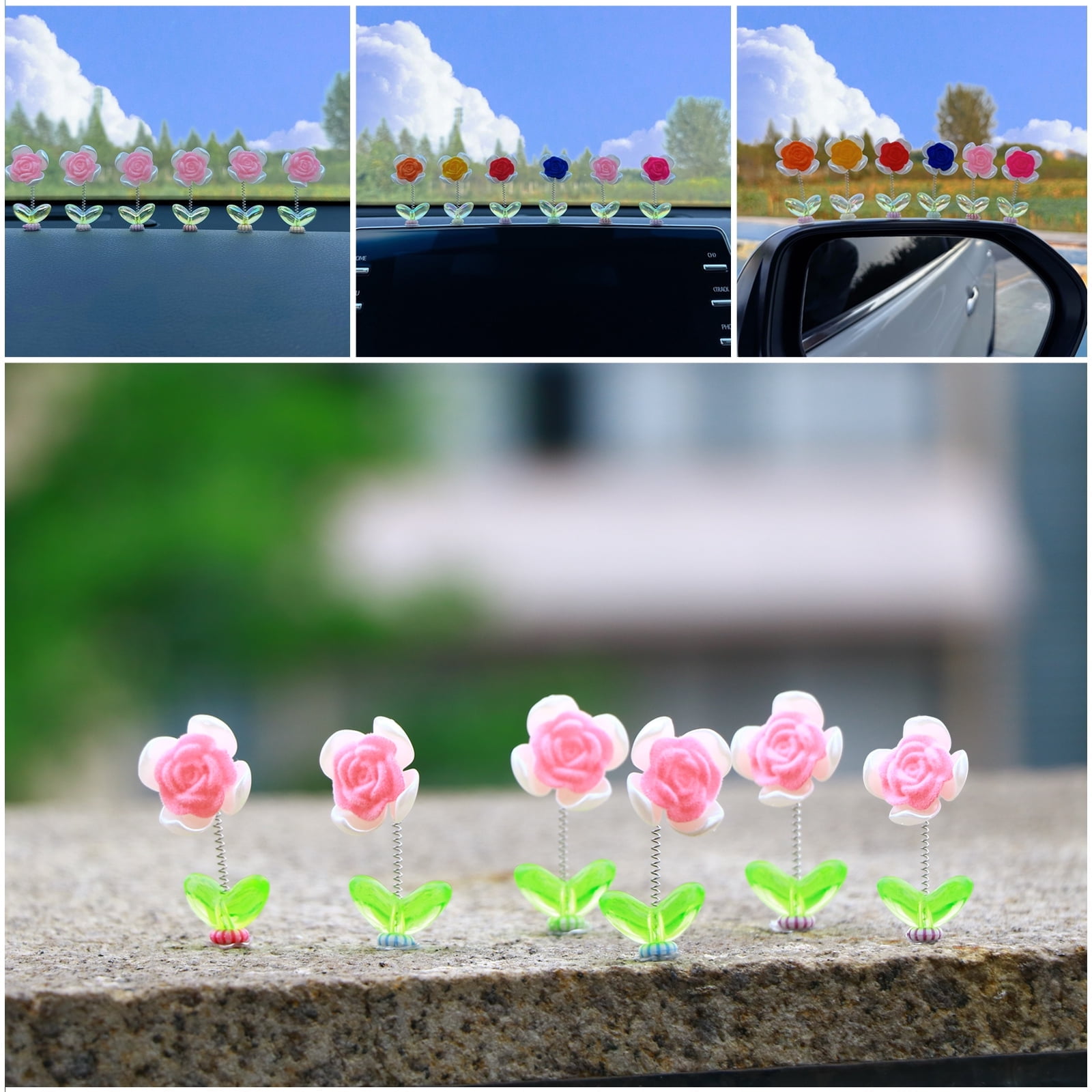 Flower Car Dashboard Decorations Fun Shaking Rose Flower Bobblehead Car ...