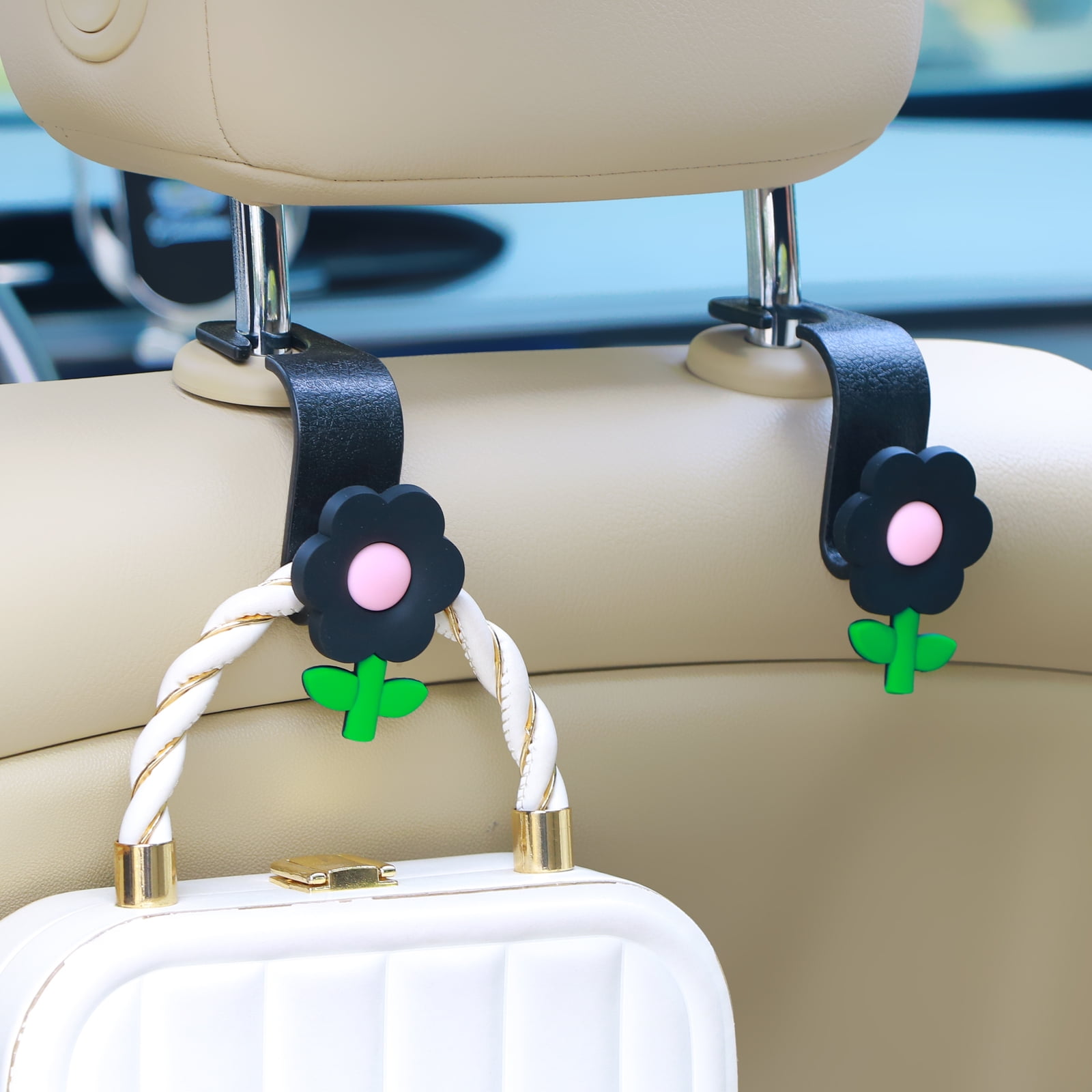 Flower Car Seat Back Hooks Hanger, Vehicle Headrest Holder 360 Degree ...