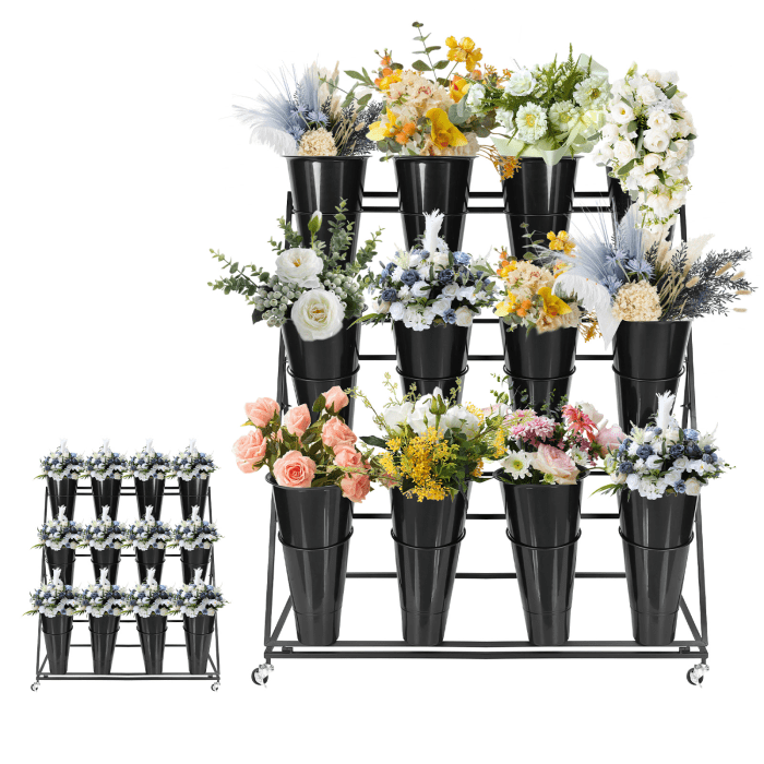 Flower Cart 3 Layers, Moving Florist Bouquet Shelf, 12 Water - Proof ...