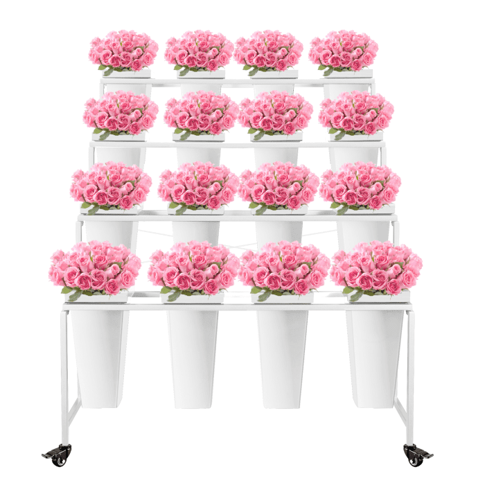 Flower Cart, 40 (L) x 31 (W) x 45 (H) inches, 4-Tier Iron, 16 Buckets ...