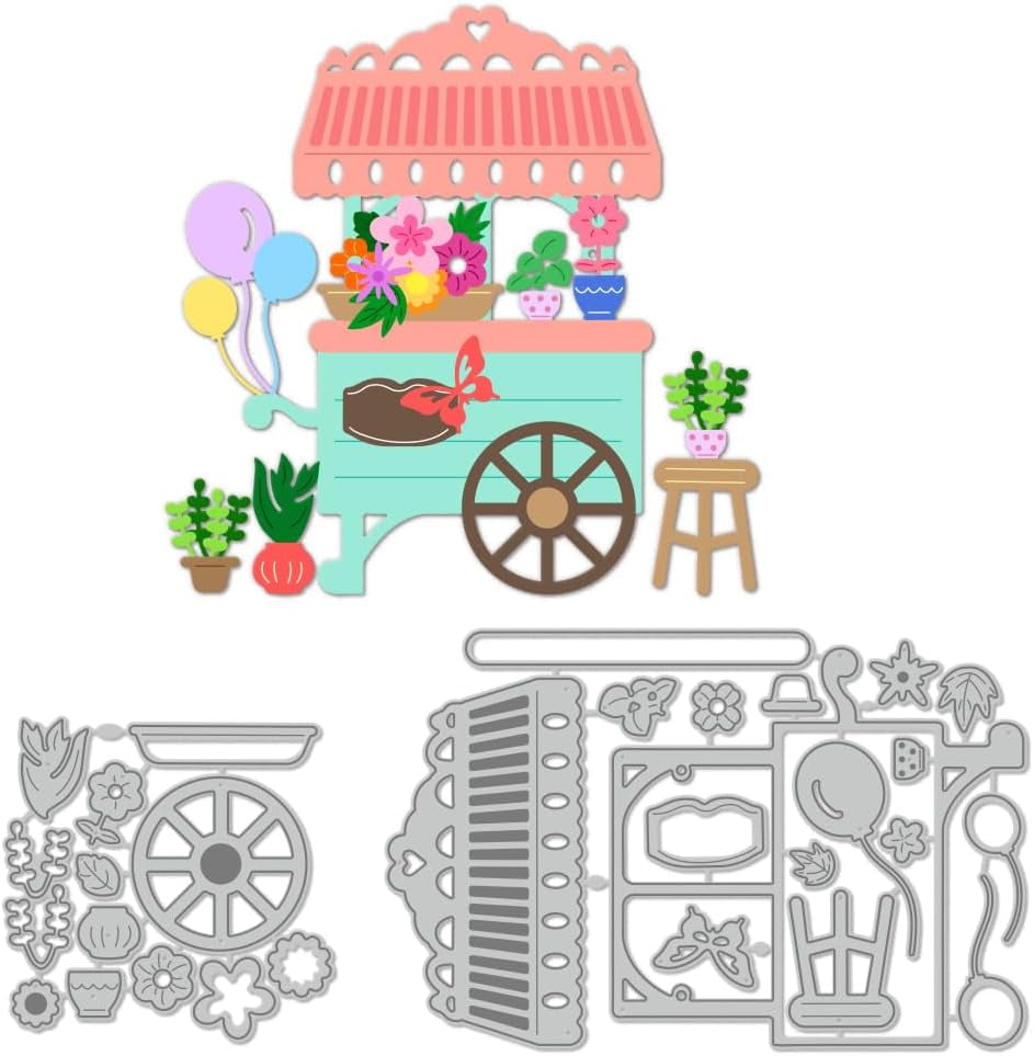Flower Cart Cutting Dies Card Making Plants Balloons Combination Cut ...