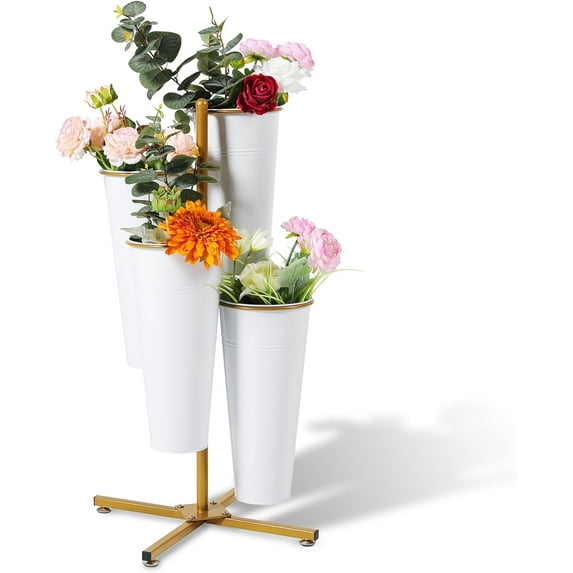 Flower Cart Display Stand 3 Layers Metal Flower Bar Stand with 360 ...