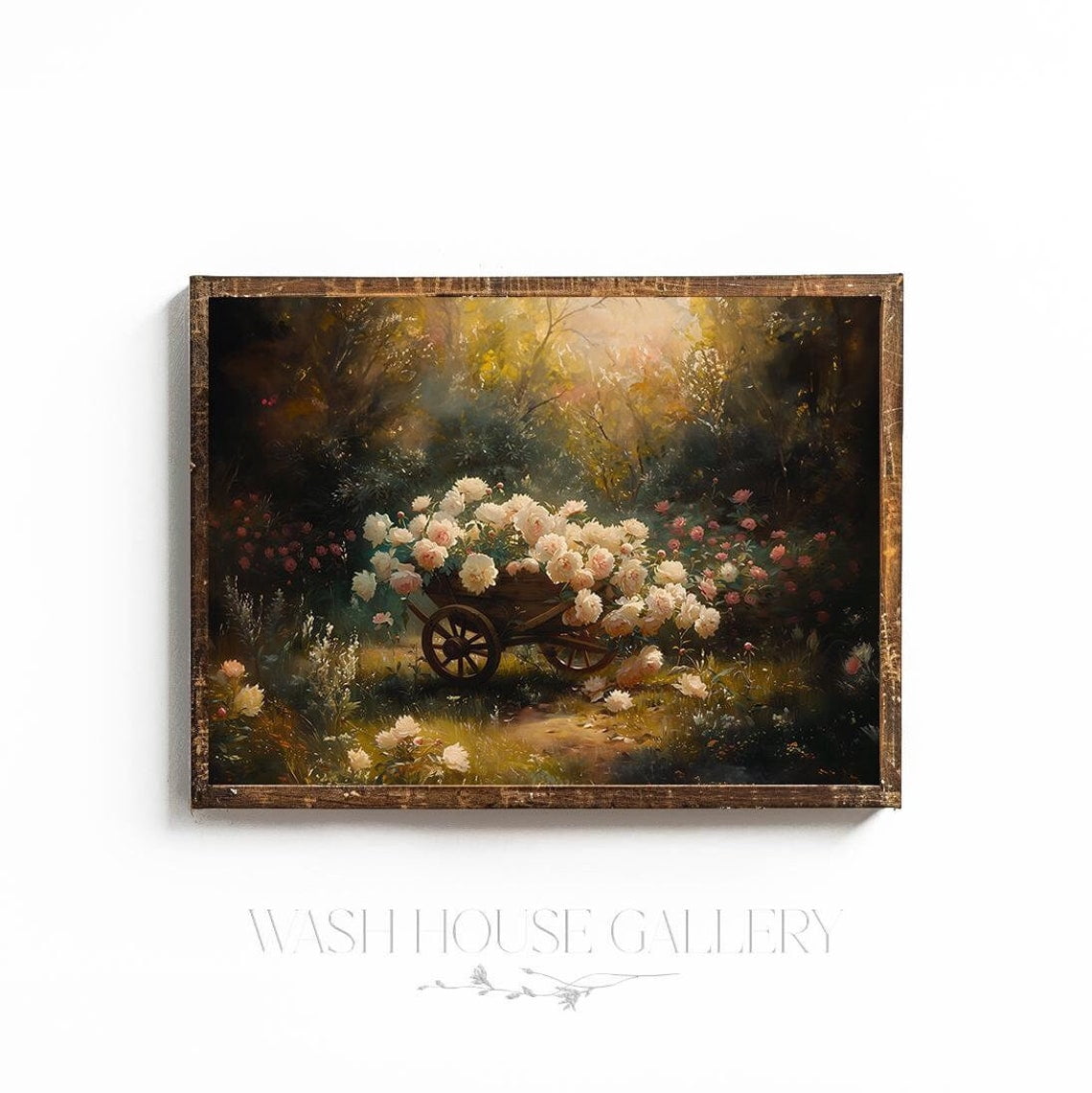 Flower Cart Wall Art Cottagecore Floral Wall Art Shabby Chic Art Poster ...