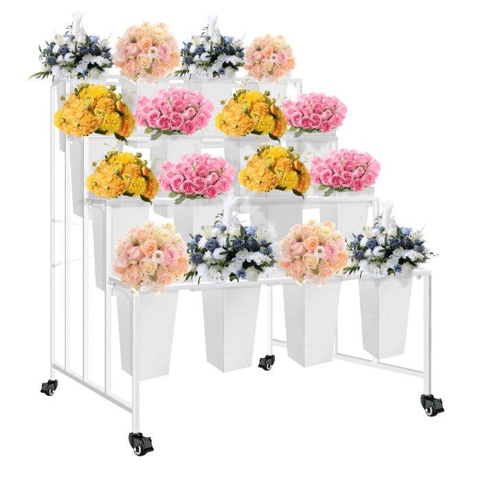 Flower Cart with Buckets, 4-Tier Design, 13-Inch Buckets, No Topple, Flower Display Stand ...