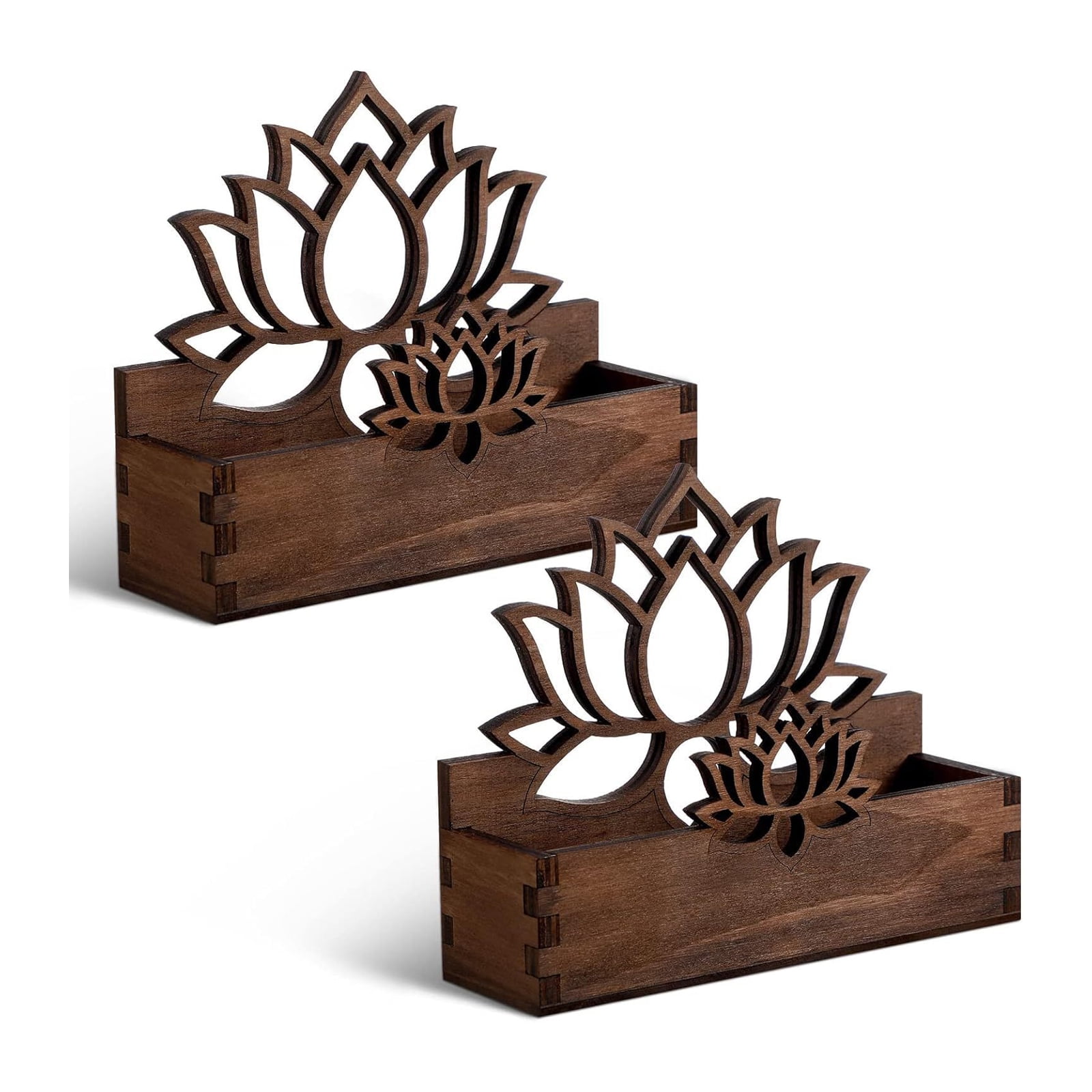 Flower Carved Business Card Case 5.1x4.1x1.5Inch Wooden Name Card ...