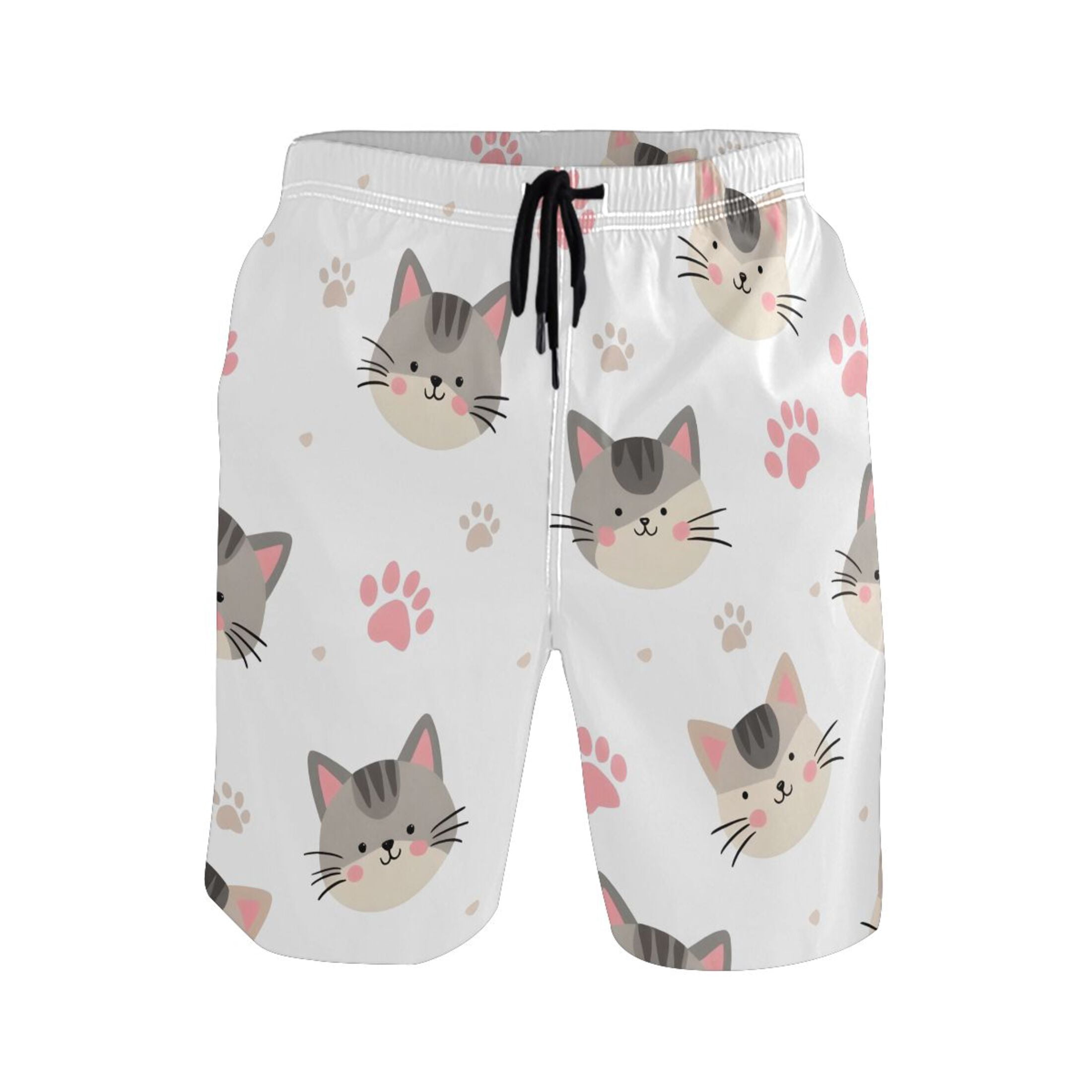 Flower Cat Footprint Pattern Mens Swim Trunks Quick Dry Board Shorts ...