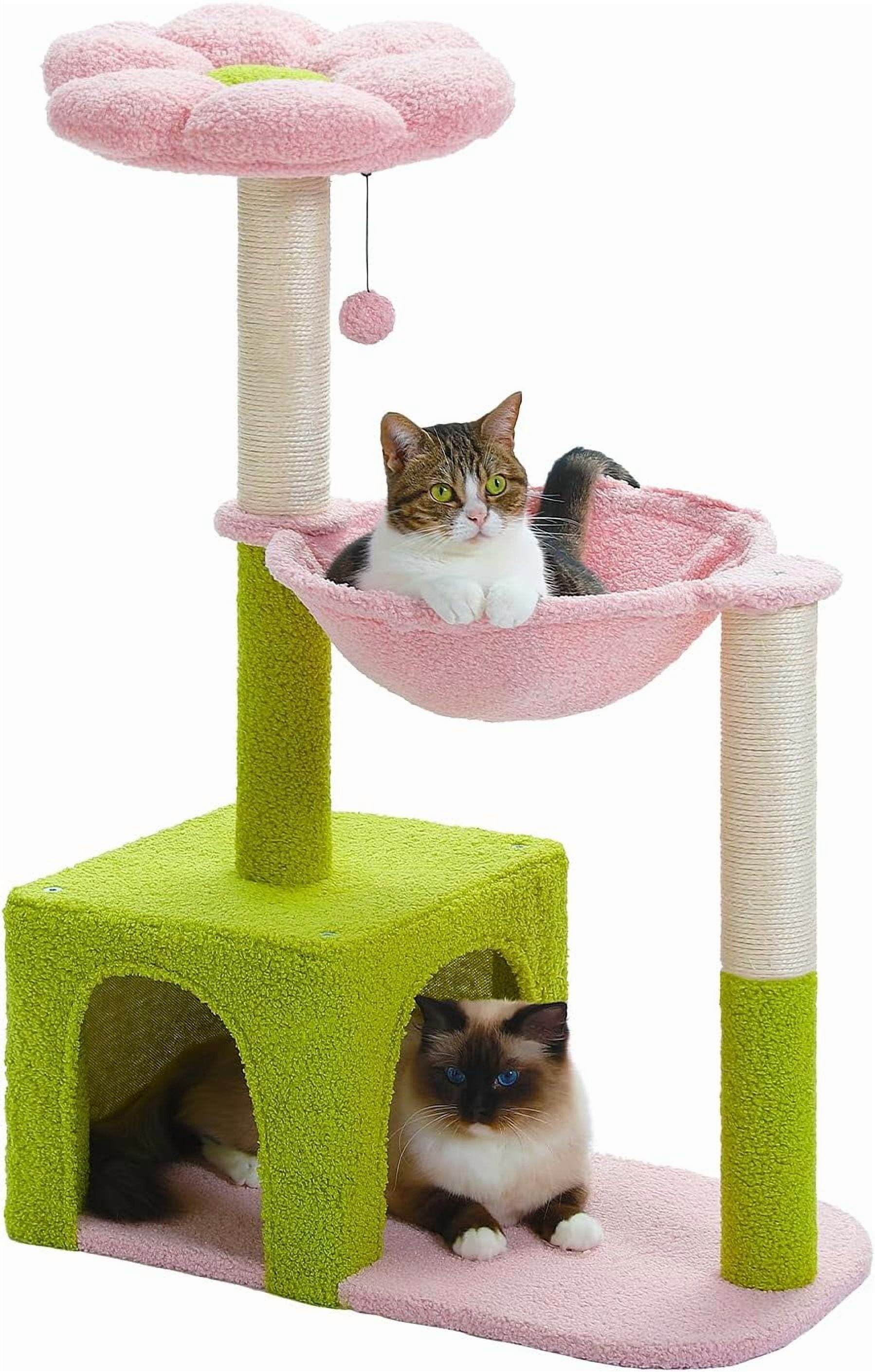 Flower Cat Tree, 36.6" Pink Cat Tower with Sisal Scratching Posts for ...