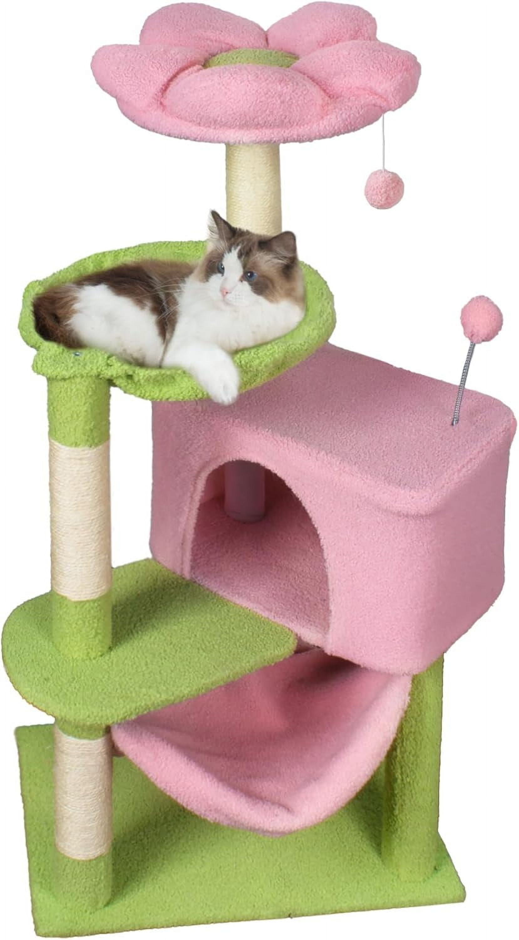 Flower Cat Tree, 39.4 Inches Large Cat Tower with Hammock and Cat Condo ...