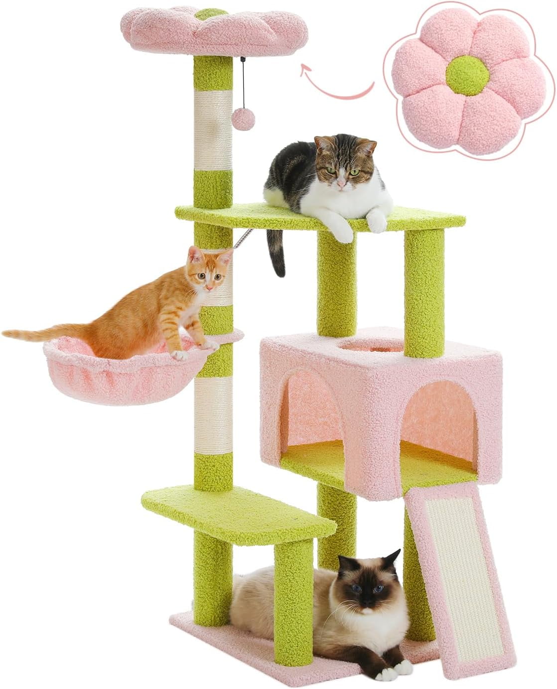 Flower Cat Tree 47.2" Multi-Level Cat Tower with Sisal Covered ...