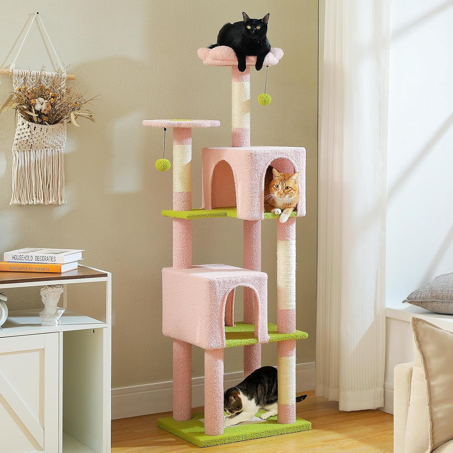 Flower Cat Tree, 62-Inch Tall Multi-Level Cat Tower with Scratching ...