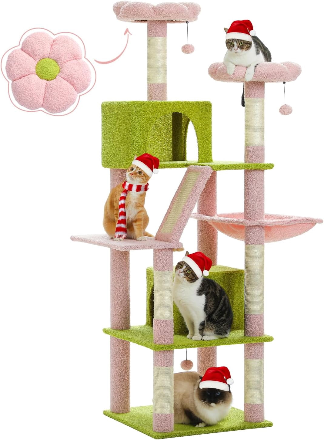 Flower Cat Tree, 70.9" Tall Cat Tree for Indoor Cats, Large Cat Tree ...
