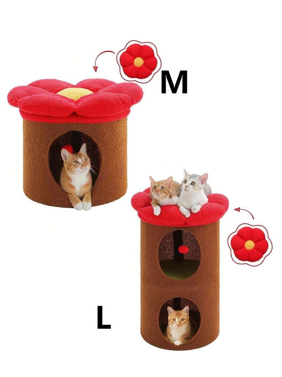 Flower Cat Tree 73cm for Indoor Cats - Small Tower with Large Condo & 2 ...