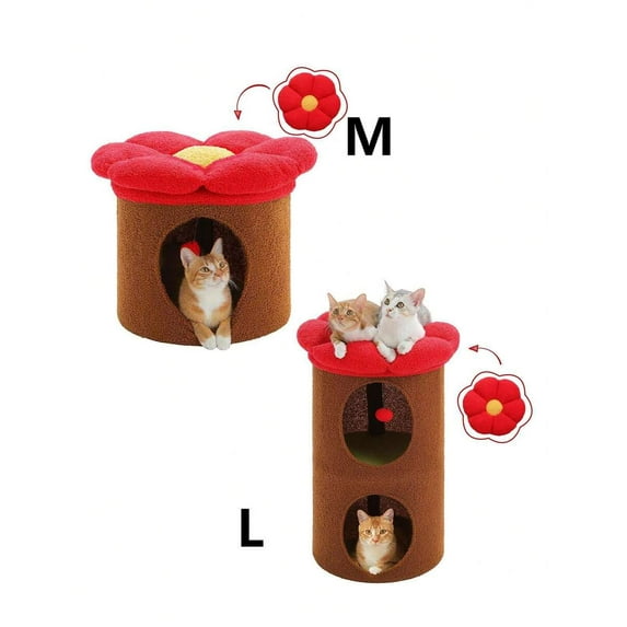 Flower Cat Tree 73cm for Indoor Cats - Small Tower with Large Condo & 2 ...