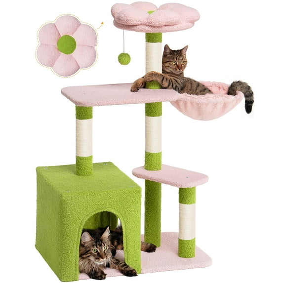 Flower Cat Tree for Indoor Cats, 2-Door Large Cat Condo Cave Bed for ...