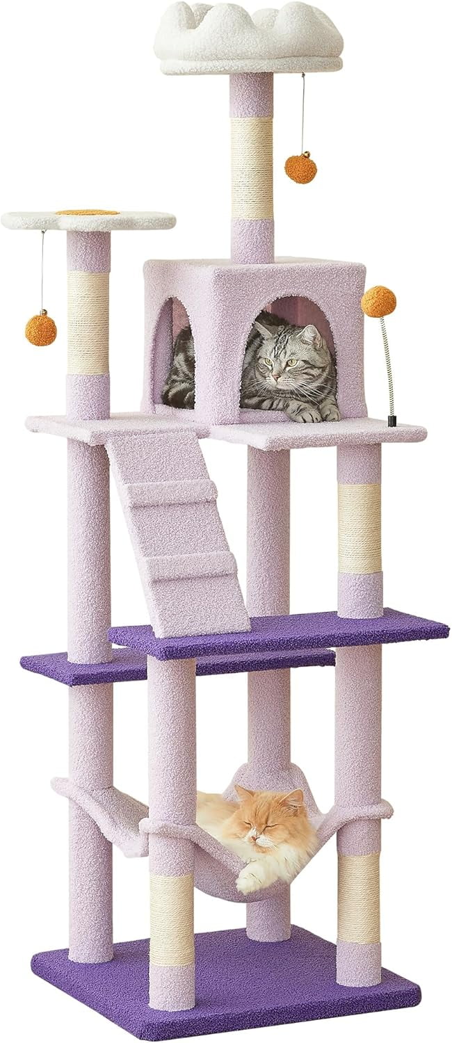 Flower Cat Tree for Indoor Cats, 63.8 Inches Multi-Level Cat Tower with ...