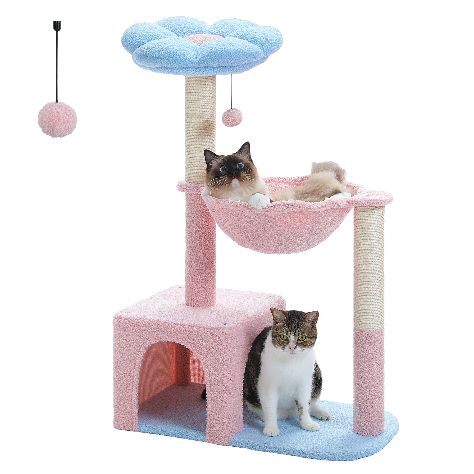Flower Cat Tree with Large Metal Frame Hammock Cute Cat Tower with ...