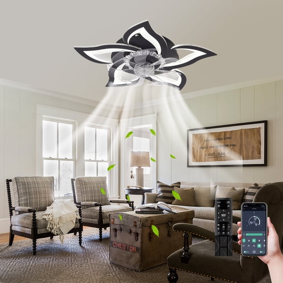 Lokivas 20" Modern Flush Mount Ceiling Fan with Light, 6-Speed Fan ...