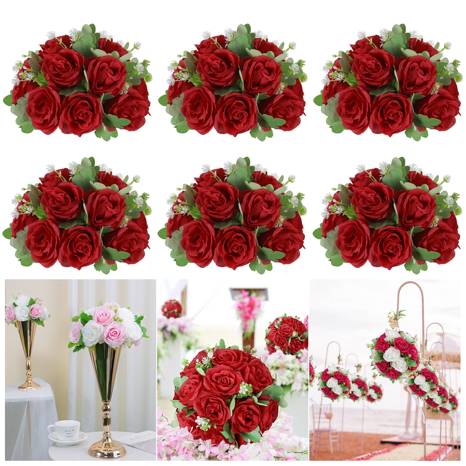 6pcs Red Silk Roses, Artificial Flower Arrangements for Events, Home ...