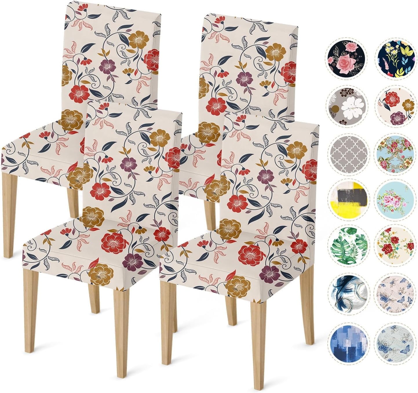 Flower Chair Covers for Dining Room Set of 4, Dining Chairs Seat Cover ...