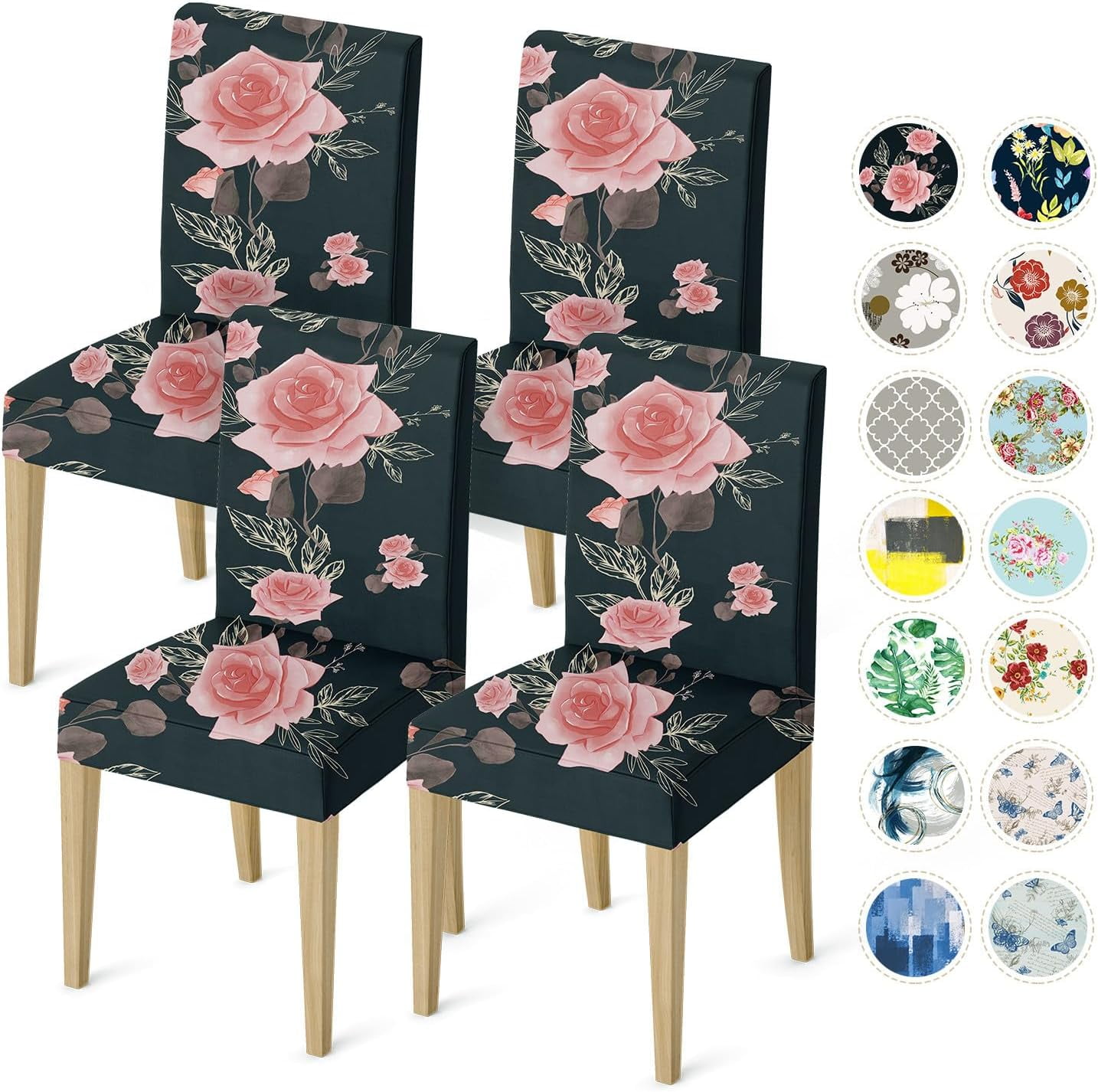 Flower Chair Covers for Dining Room Set of 4, Dining Chairs Seat Cover ...