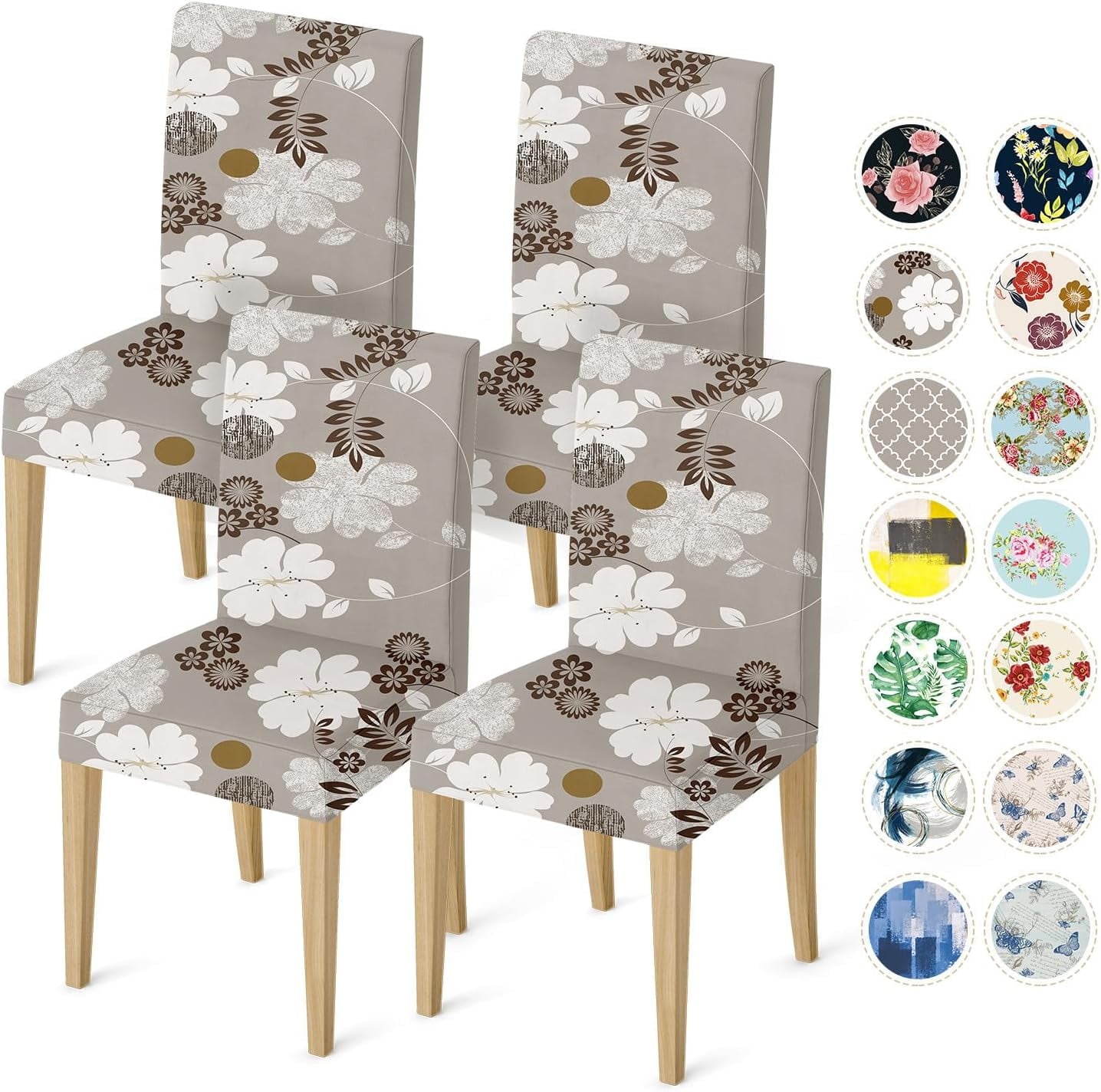 Flower Chair Covers for Dining Room Set of 4, Dining Chairs Seat Cover ...