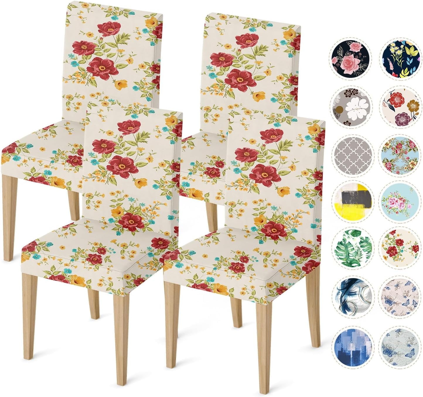 Flower Chair Covers for Dining Room Set of 4, Dining Chairs Seat Cover ...