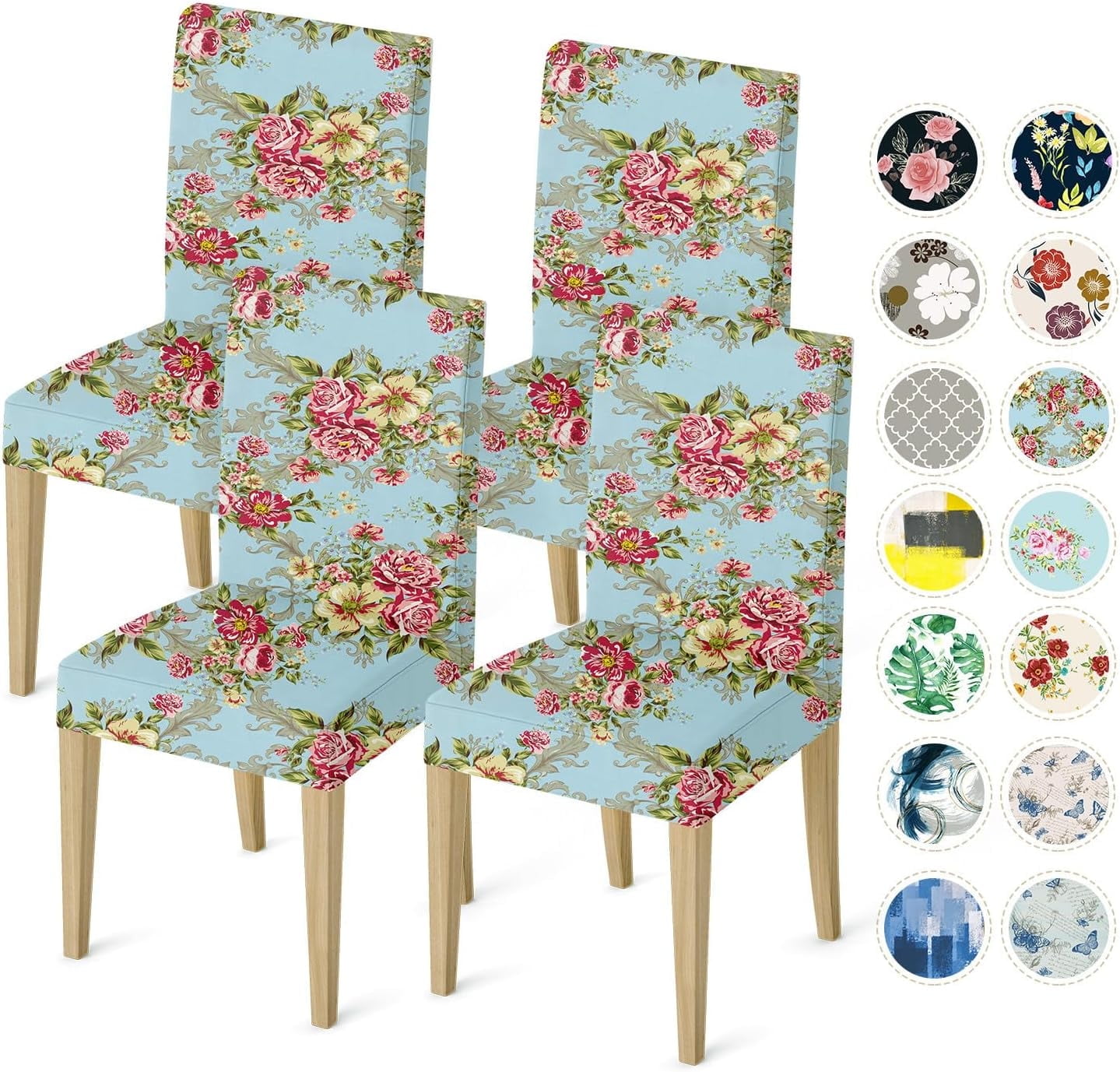 Flower Chair Covers for Dining Room Set of 4, Dining Chairs Seat Cover ...