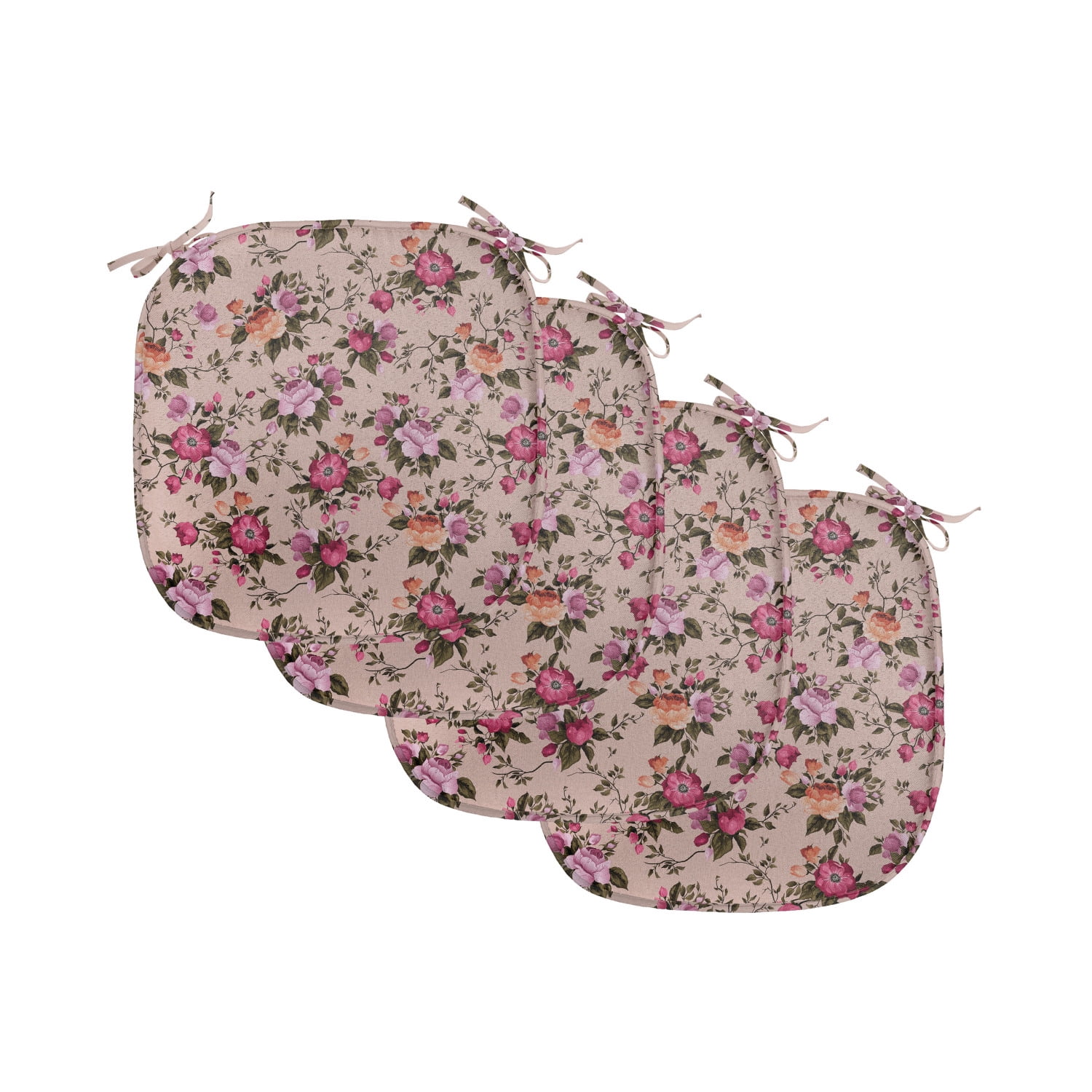 Flower Chair Seating Cushion Set of 4, Floral Pattern with Roses Twig ...