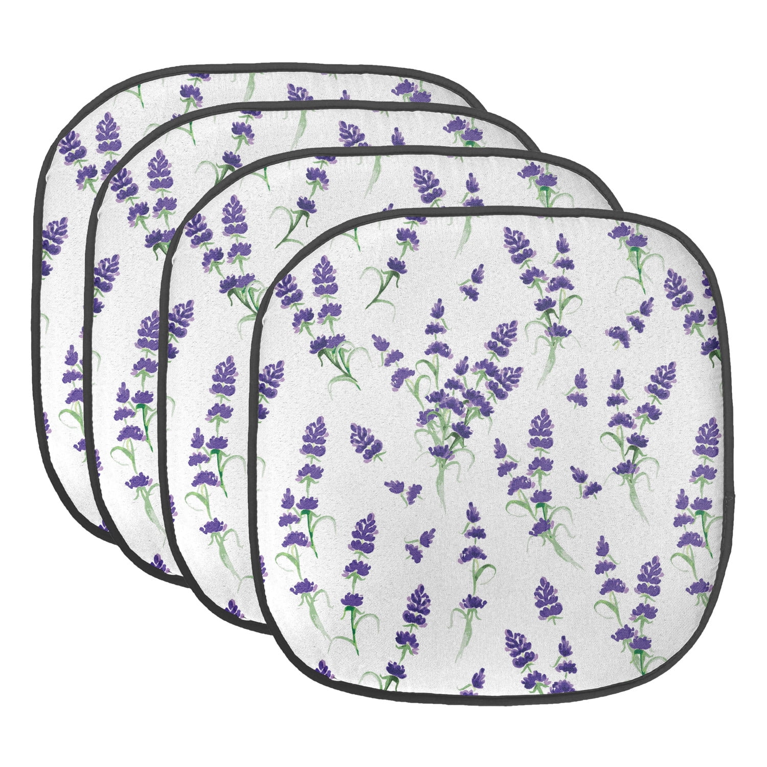 Flower Chair Seating Cushion Set of 4, Watercolor Lavender Flowering ...