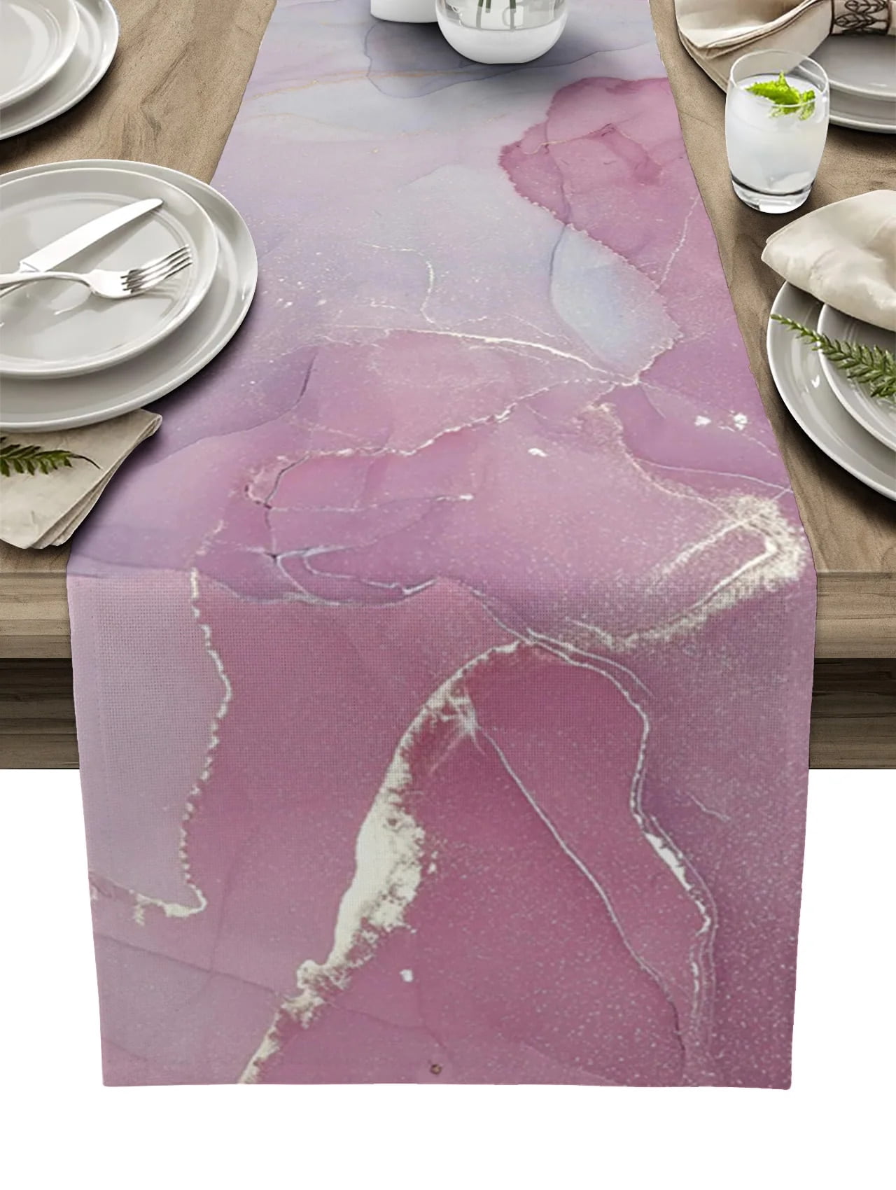Flower Cherry Blossom Marble Texture Table Runner Home Wedding Table Mat Centerpieces Decoration ...