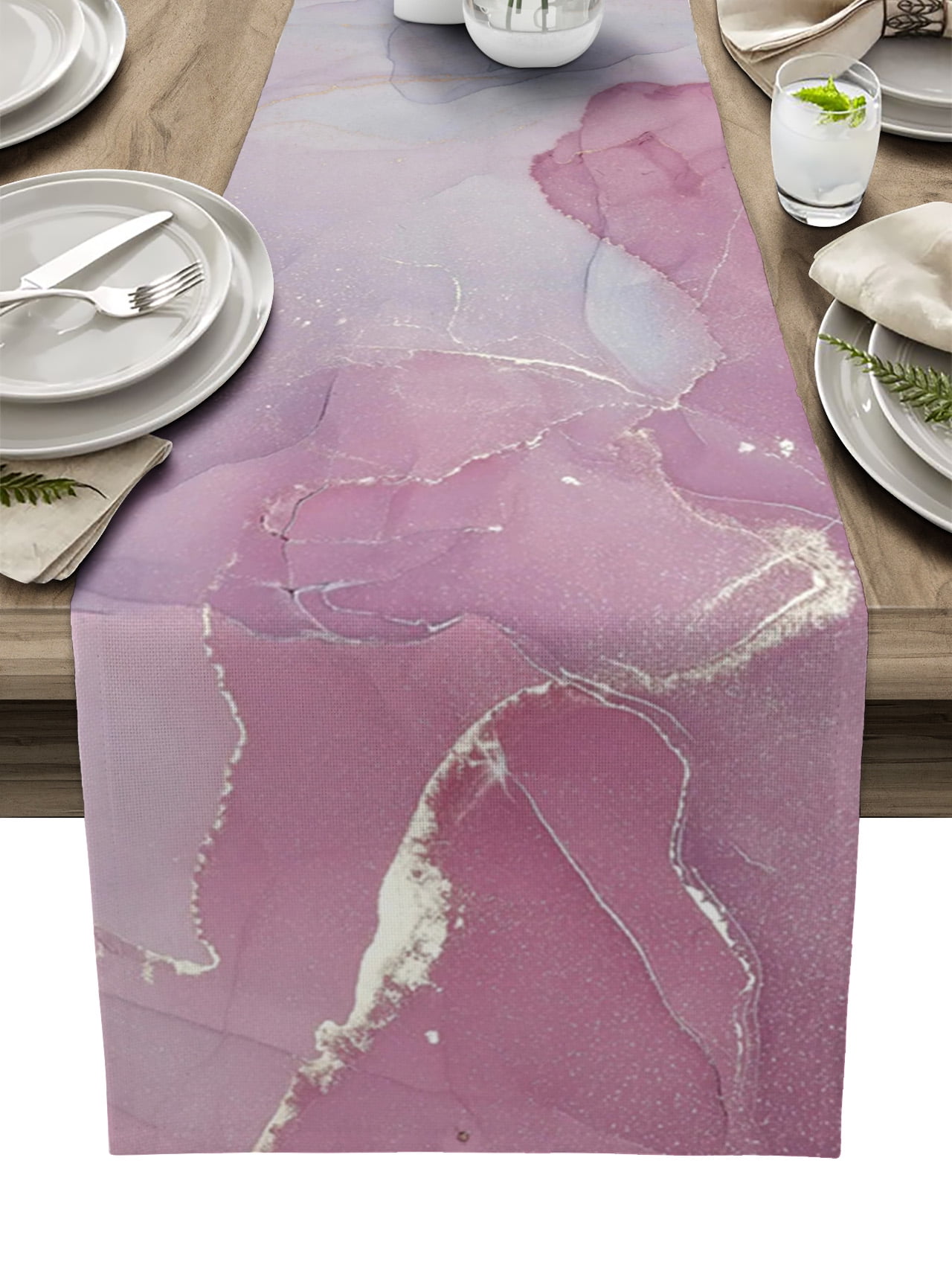 Flower Cherry Blossom Marble Texture Table Runner Home Wedding Table ...