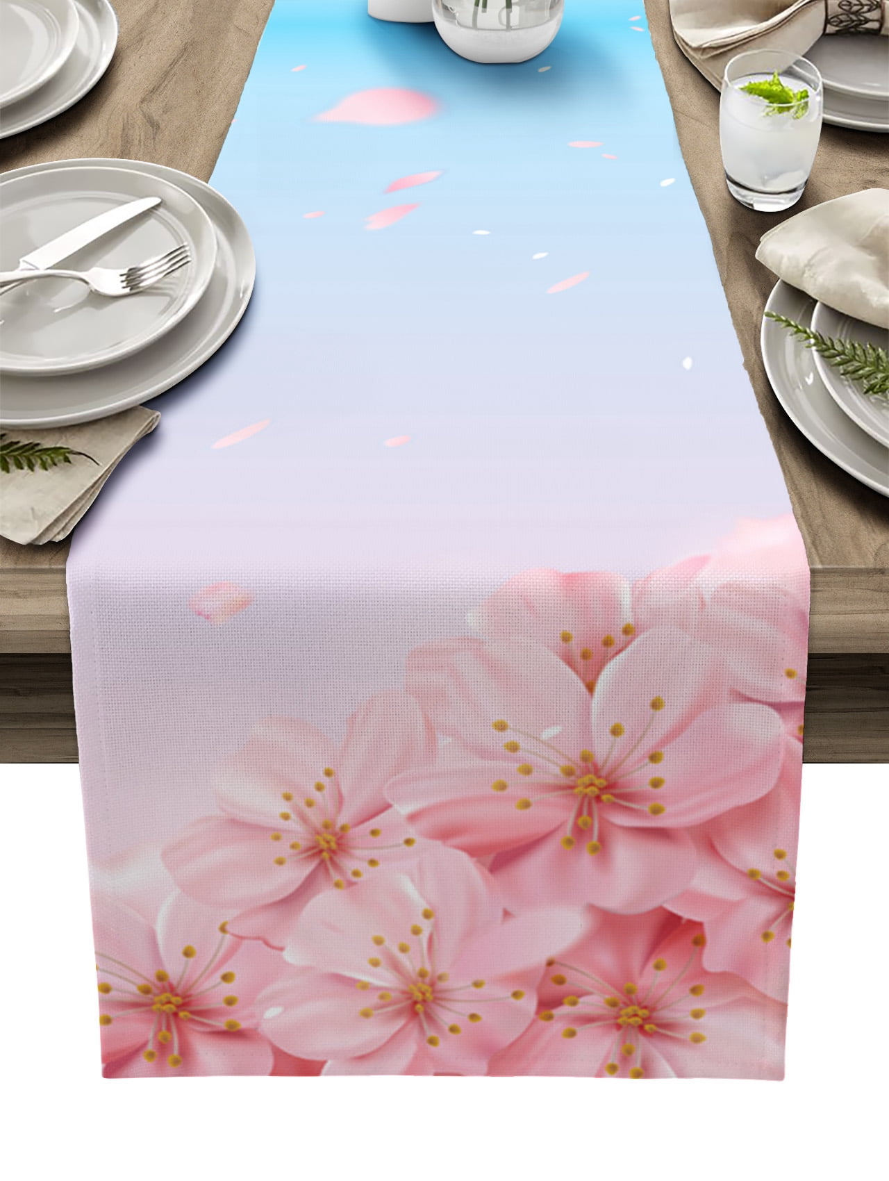 Flower Cherry Blossoms Tree Branch Gradient Table Runner Home Wedding ...