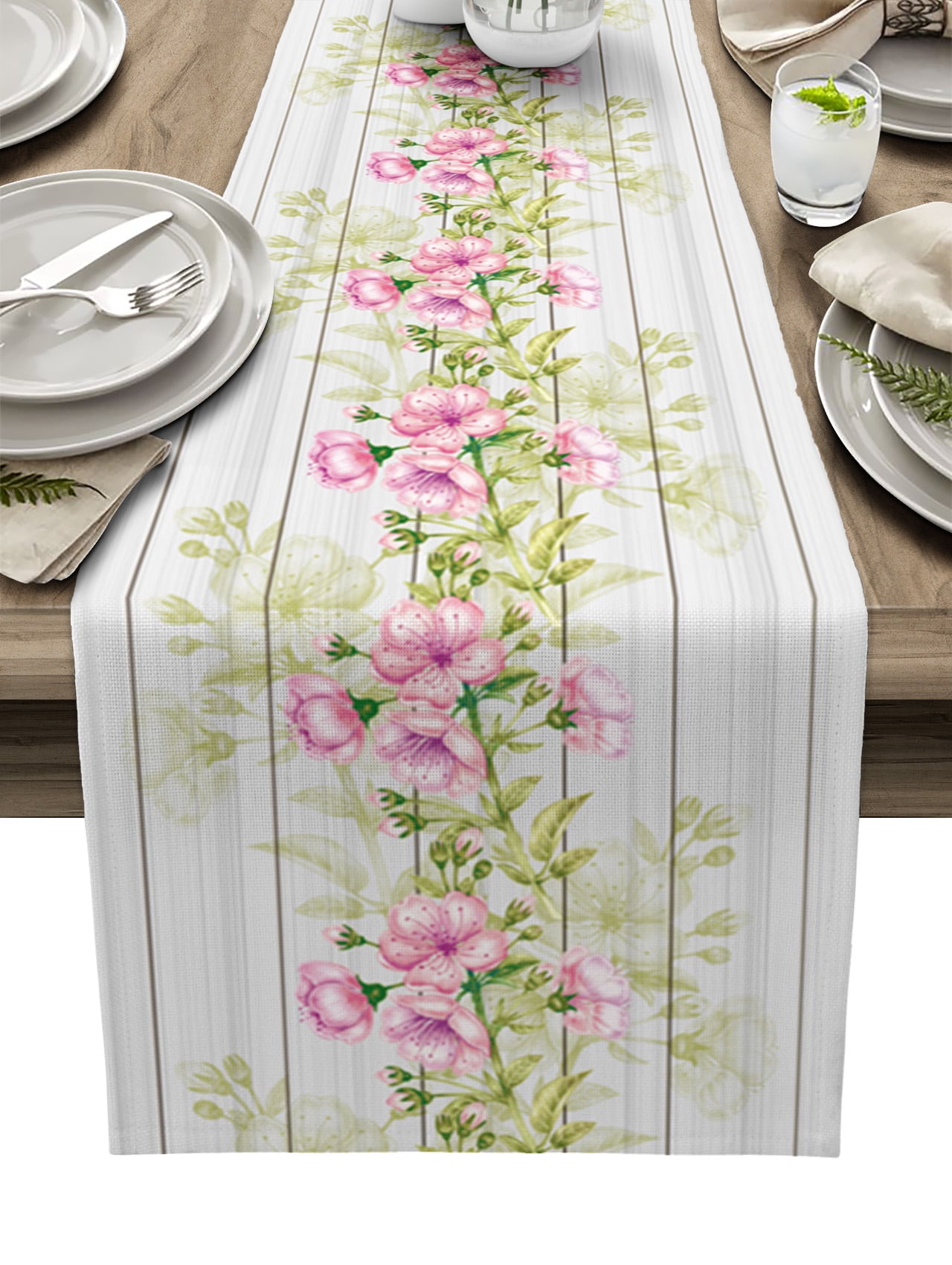 Flower Cherry Blossoms Tree Branch Gradient Table Runner Home Wedding ...