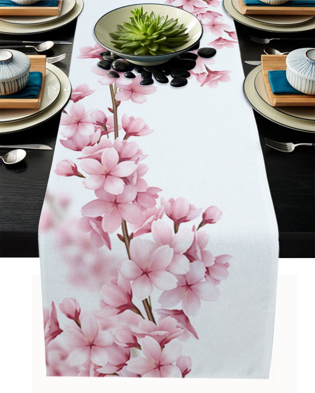 Flower Cherry Blossoms Tree Branch Gradient Table Runner Home Wedding ...