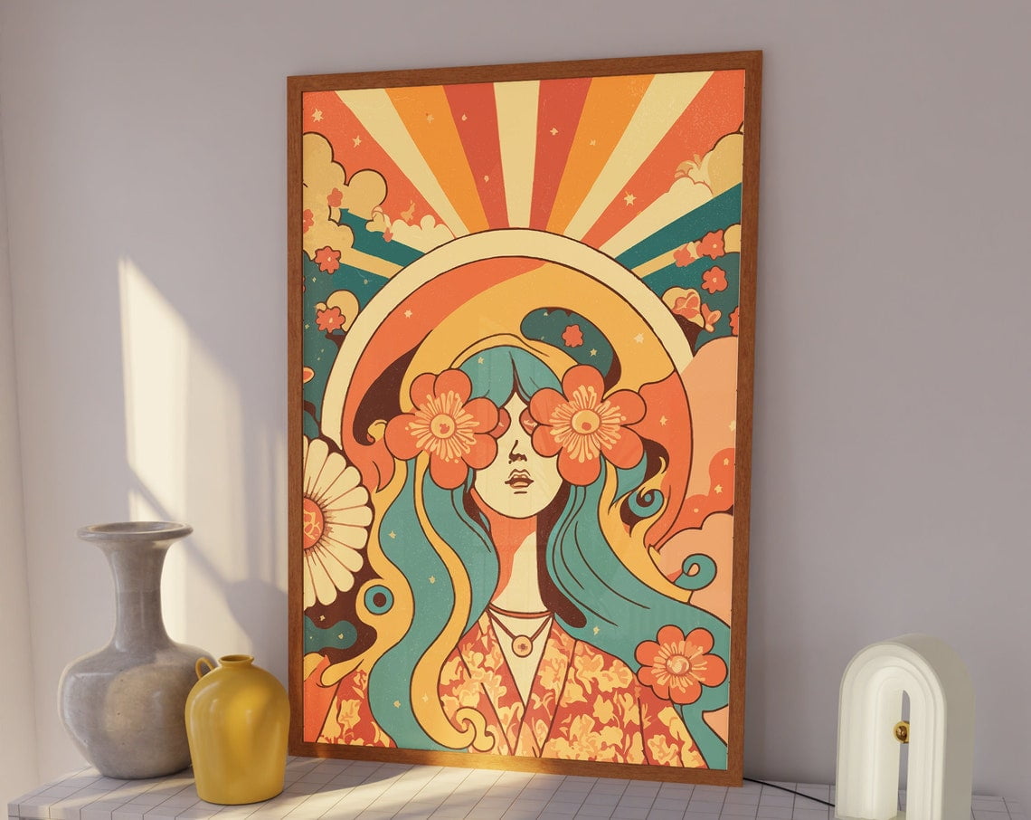 Flower Child Art, 70S Decor, 70S Hippie Girl Print, 70S Groovy Poster ...