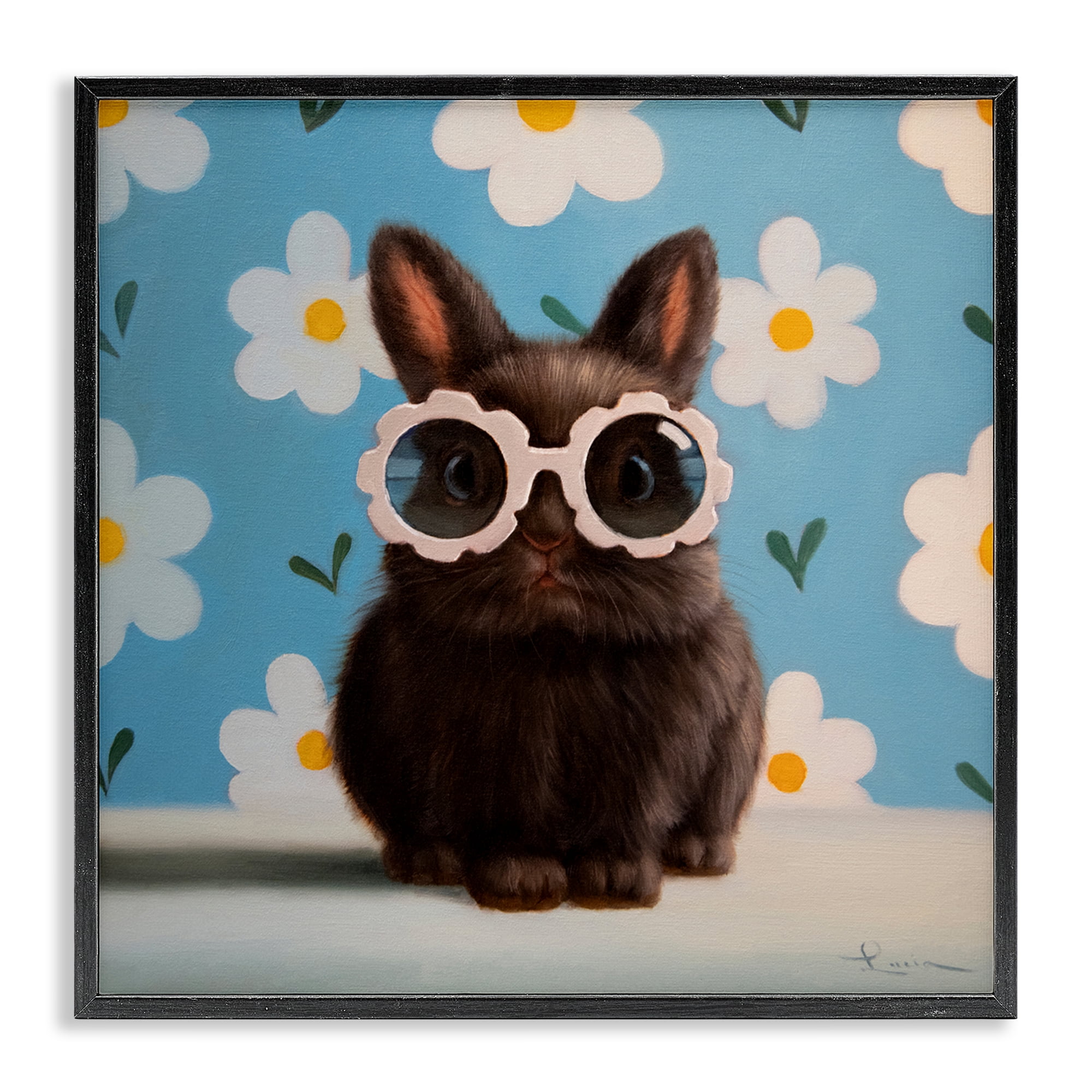 Flower Child Bunny Black Framed Giclee Art, design by Lucia Heffernan ...
