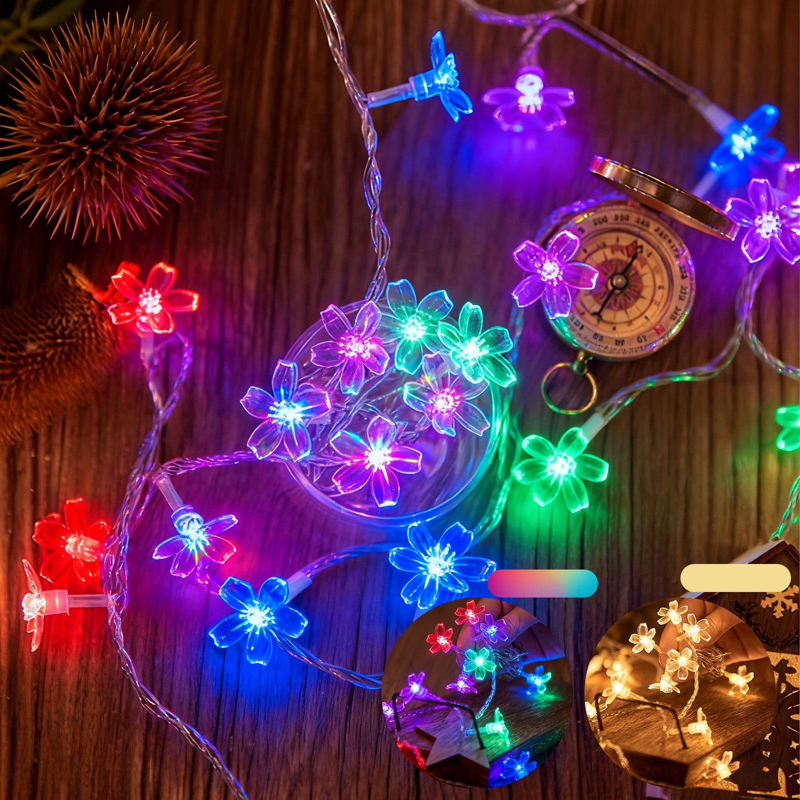 Flower Christmas Lights String, 10FT LED Battery Powered Small Colored ...