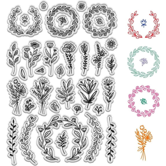 Flower Clear Rubber Stamps Garland Leaves Vintage Plant Reusable ...